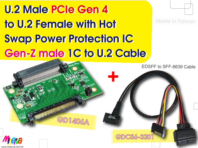PCIe 4.0 Gen-Z 1C (EDSFF) to U.2 Cable, 50cm & U.2 (SFF-8639) Male PCIe ...