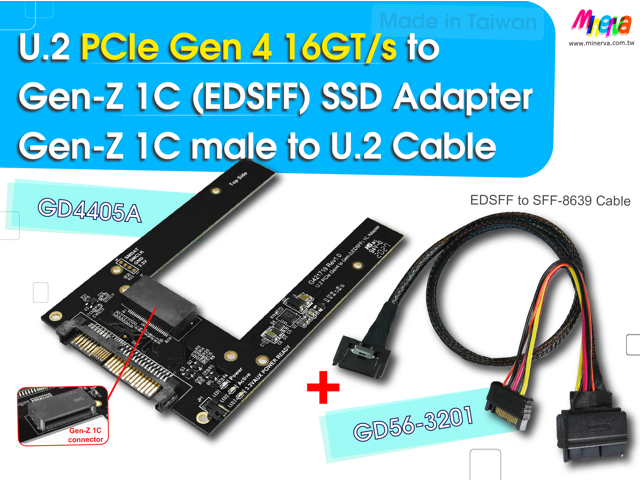 PCIe 4.0 Gen-Z 1C (EDSFF) to U.2 (SFF-8639) Cable, 50cm & U.2 to Gen-Z ...