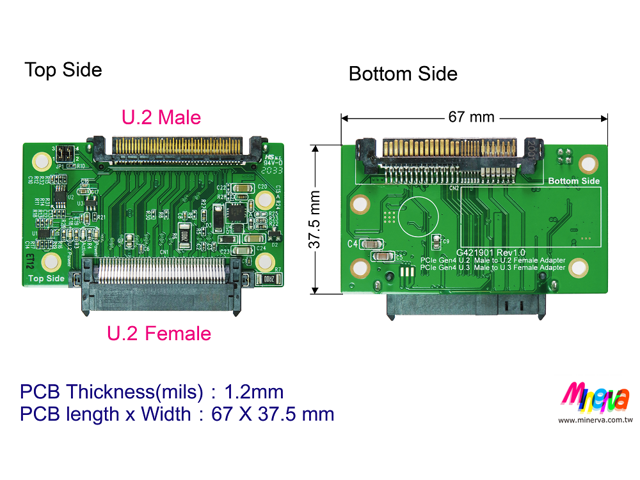 PCIe 4.0 Gen-Z 1C (EDSFF) to U.2 Cable, 50cm & U.2 (SFF-8639) Male PCIe ...