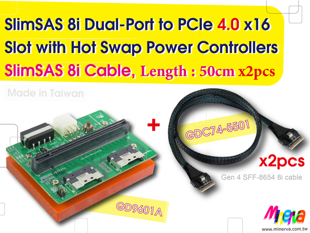SlimSAS 8i Dual-Port PCIe 4.0 to PCIe x16 Slot with Hot plug Power ...