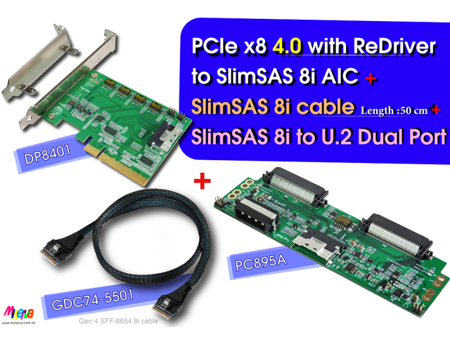 PCIe x8 Gen 4 with ReDriver to SFF-8654 8i Adapter & SFF-8654 8i cable ...