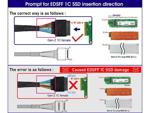 EDSFF 1C Male to Female , built-in Power Cord/PCIe 4.0 Cable, 50cm ...