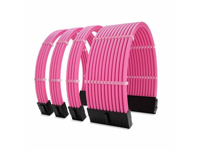 Pink Customizon Mod Sleeved Extension Power Supply Cable Kit PC 24 Pin ...