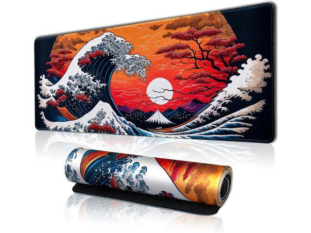 Japanese Sea Waves Large Gaming Mouse Pad for Desk Desk Mat with Seamed ...