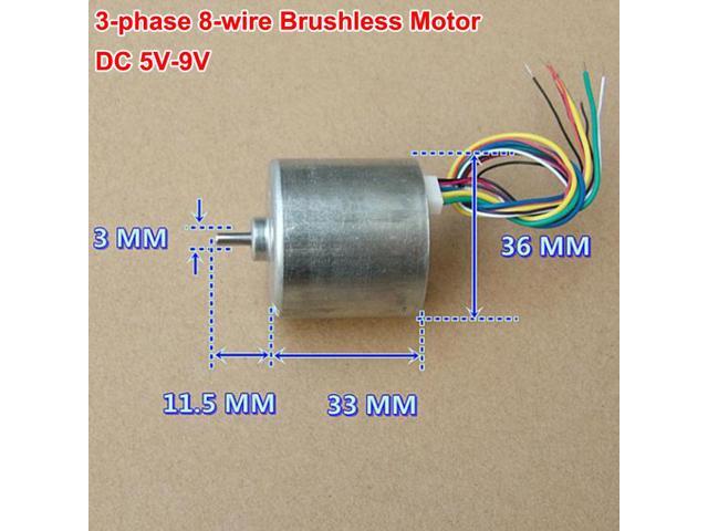 DC 6V-9V Mini Micro 36mm DC Brushless Electric Motor 3-Phase 8-wire ...