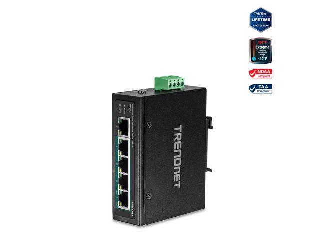 TRENDnet 5-Port Industrial Unmanaged Fast Ethernet PoE+ DIN-Rail Switch ...