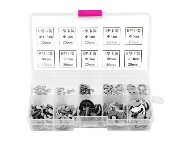 1 Set 200pcs Stainless Steel E-Clip E-ring Retaining Ring Assortment M1 ...