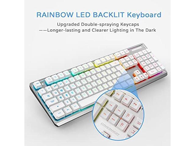 Lumsburry White Gaming Keyboard, Rainbow LED Backlit,19 Anti-ghosting ...