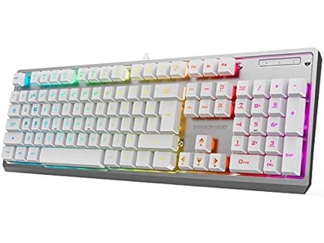 Lumsburry White Gaming Keyboard, Rainbow LED Backlit,19 Anti-ghosting ...