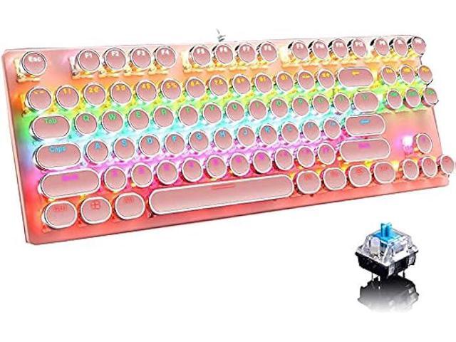 Ltvystore Mechanical Gaming Pink Keyboard,87 Key Retro Punk Typewriter ...