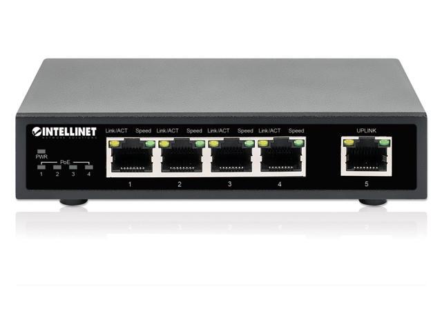 Intellinet 5-Port Gigabit Ethernet PoE+ Switch, Four PSE PoE Ports ...