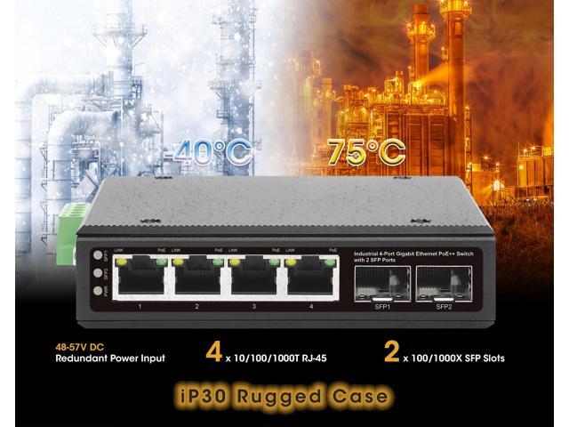 Intellinet Industrial 4-Port Gigabit Ethernet PoE++ Switch with 2 SFP ...