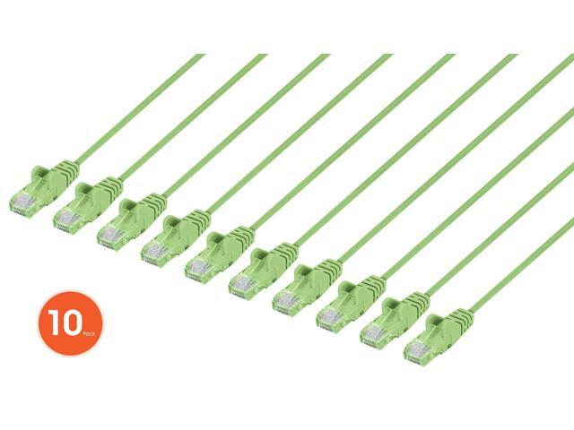 Intellinet Cat6 U/UTP Slim Network Patch Cable, 1 ft., Bright Green, 10-Pack, 10G, 250 MHz, 100% ...