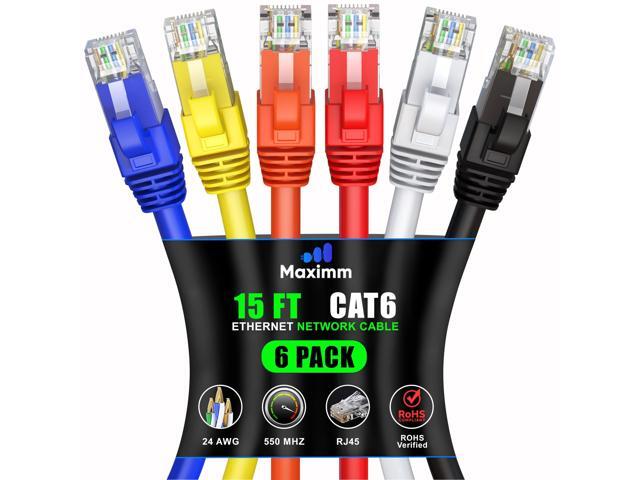 Maximm Cat 6 Ethernet Cable 15 ft (6-Pack) - High-Speed LAN Cable ...