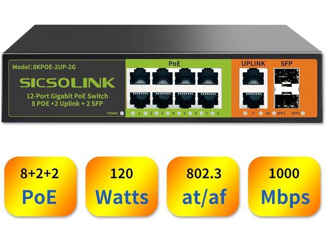 8 Ports Gigabit PoE+ Switch with 2 Uplink & 2 SFP Ports,1000Mbps PoE ...