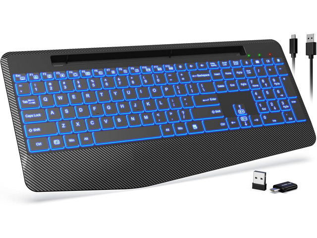 Wireless Keyboard with 7 Colored Backlits, Wrist Rest, Phone Holder ...