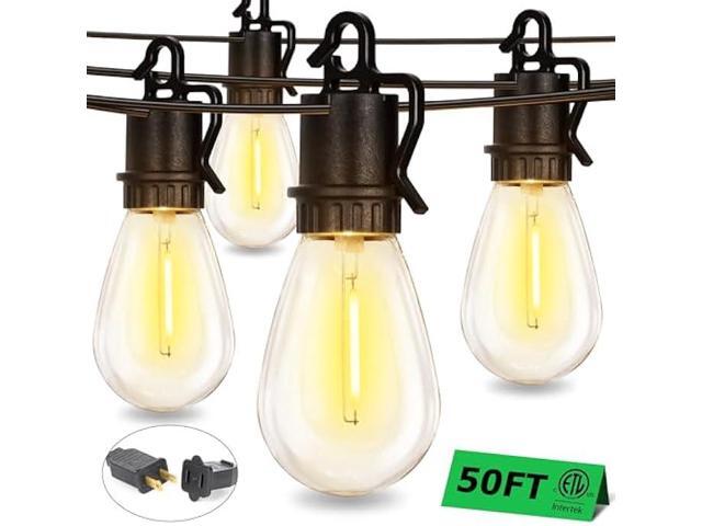 50FT Outdoor String Lights with 25 Shatterproof S14 Vintage Edison ...