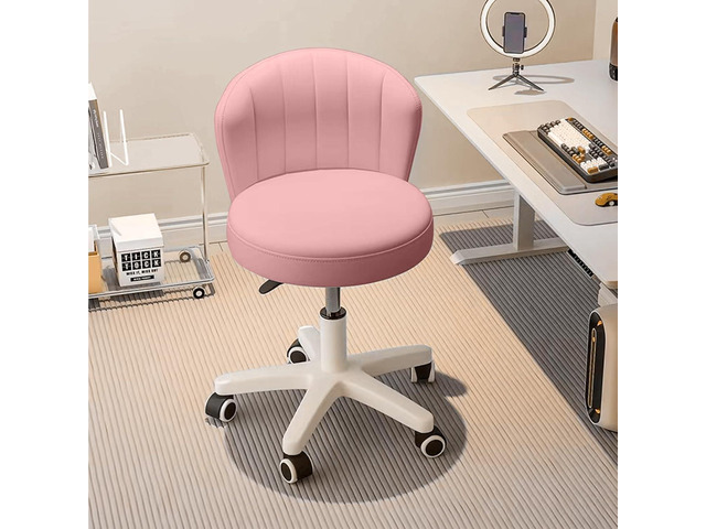 Small Desk Chair Round Rolling Chair with Back PU Leather Height ...