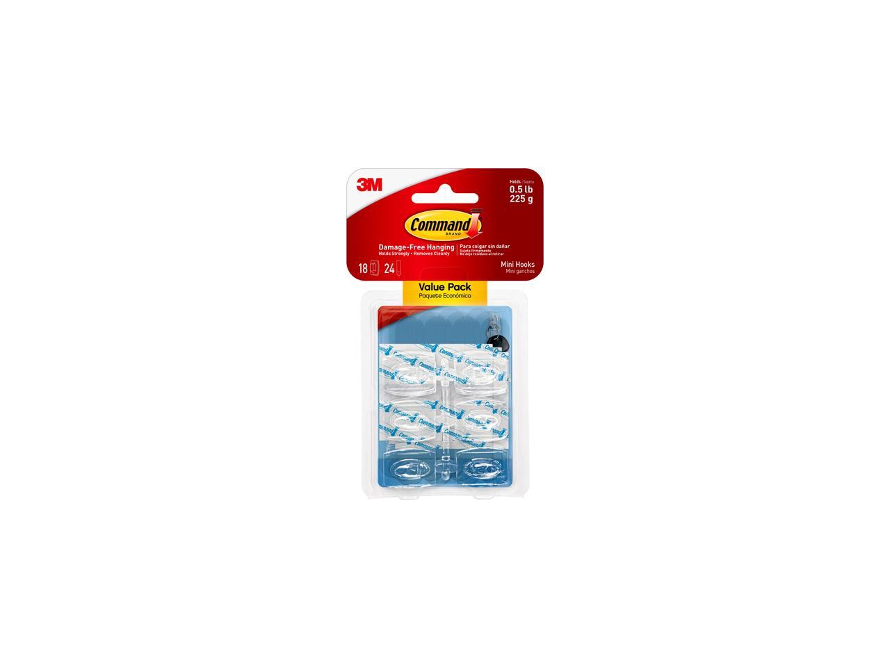 3M Command 17006CLR-18ES Clear Hooks & Strips, Plastic, Mini, 18 Hooks ...