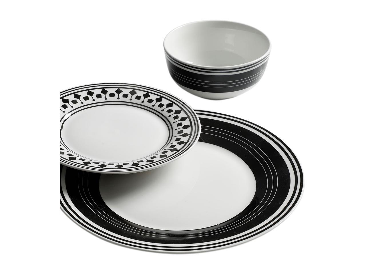 Gibson Home Classic Melody 12 Piece Dinnerware Set, Black/White, 116928 ...