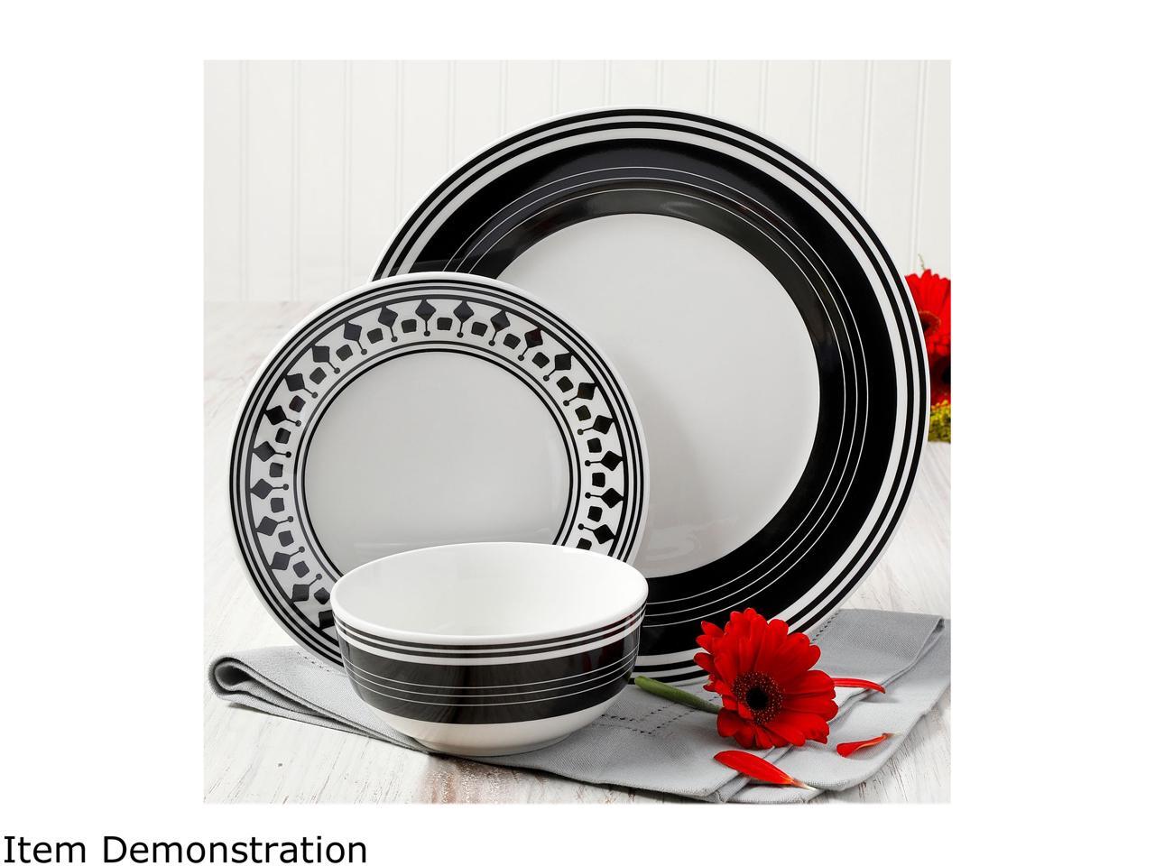 Gibson Home Classic Melody 12 Piece Dinnerware Set, Black/White, 116928 ...