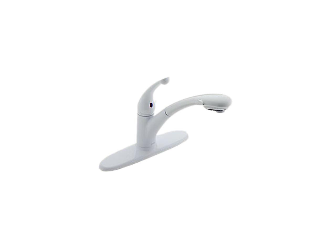 DELTA 470-WH-DST Signature Single Handle Pull-Out Kitchen Faucet White ...