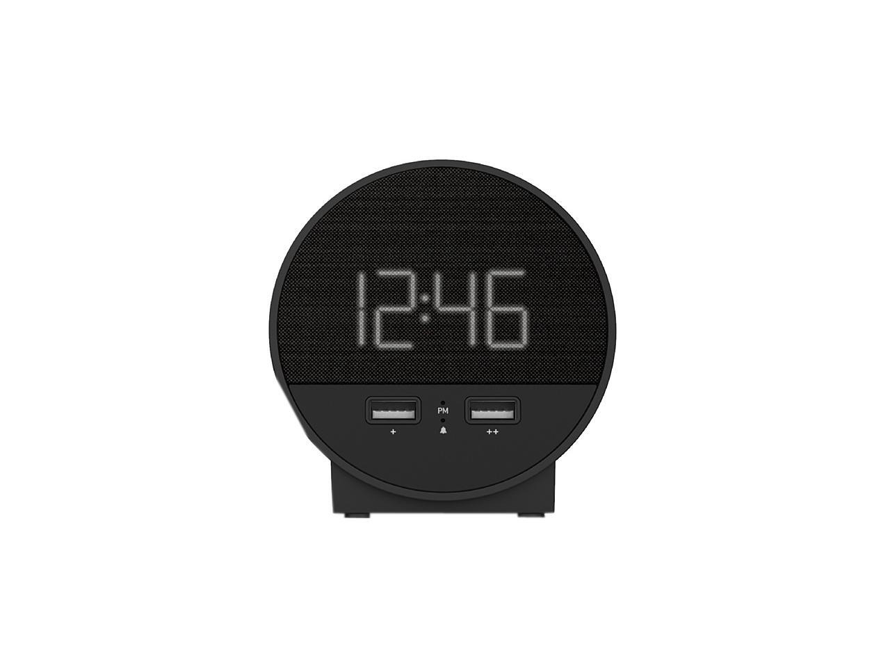 Station O Small Round Alarm Clock w/ Dual USB Charge Black - Newegg.com