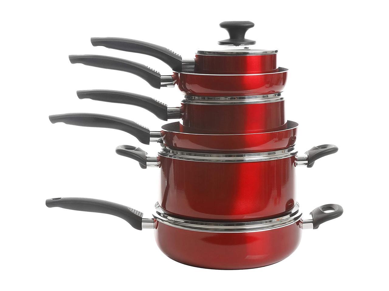 Oster Cuisine 10 Piece Aluminum Non Stick Cookware Set, Metallic Red ...