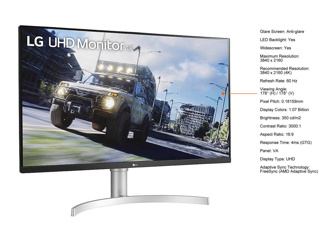 LG 32UN550-W 32" Monitor UHD 3840 x 2160 4K HDR10 HDMI DisplayPort AMD ...