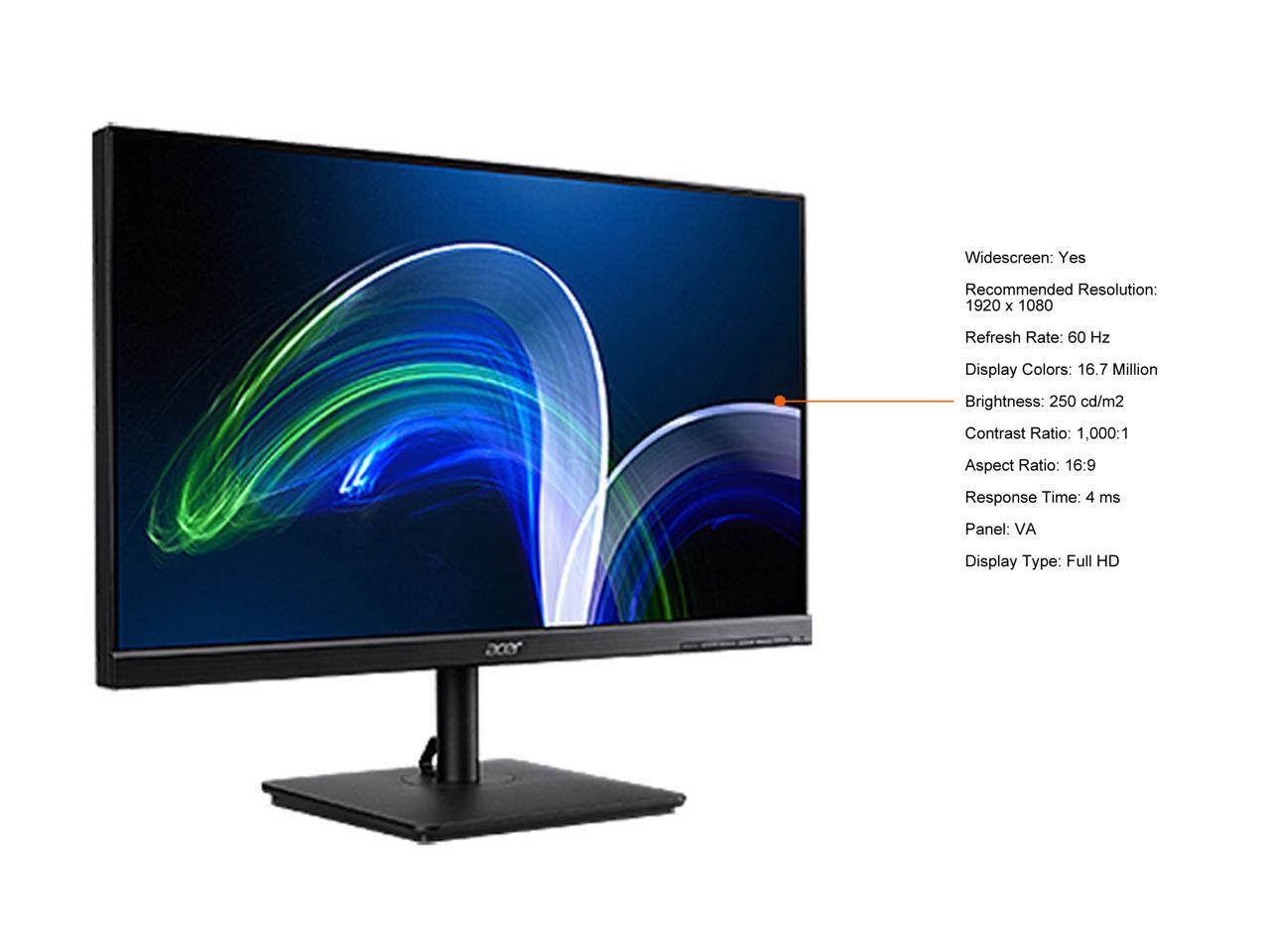 Acer VA241Y 24" (23.8" Viewable) Full HD LED LCD Monitor - 16:9 - Black ...