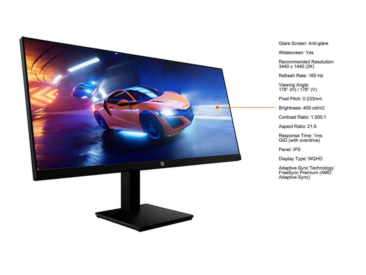 HP X34 34" UWQHD 2K (3440 x 1440) 165Hz IPS HDR Gaming Monitor Eyesafe ...