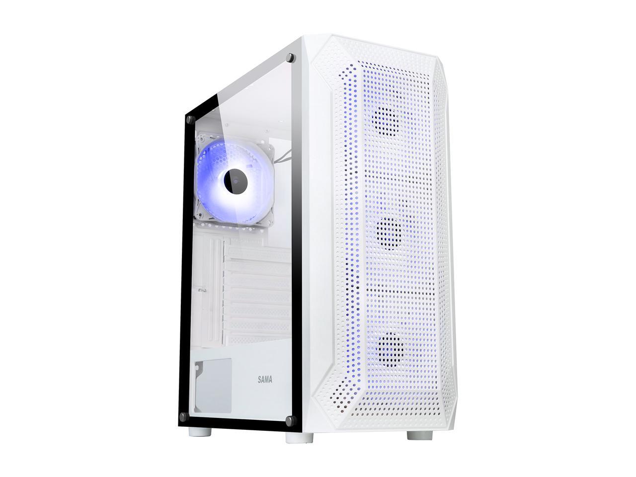 SAMA SAMA-Z4 White Steel / Tempered Glass ATX Mid Tower Computer Case w ...