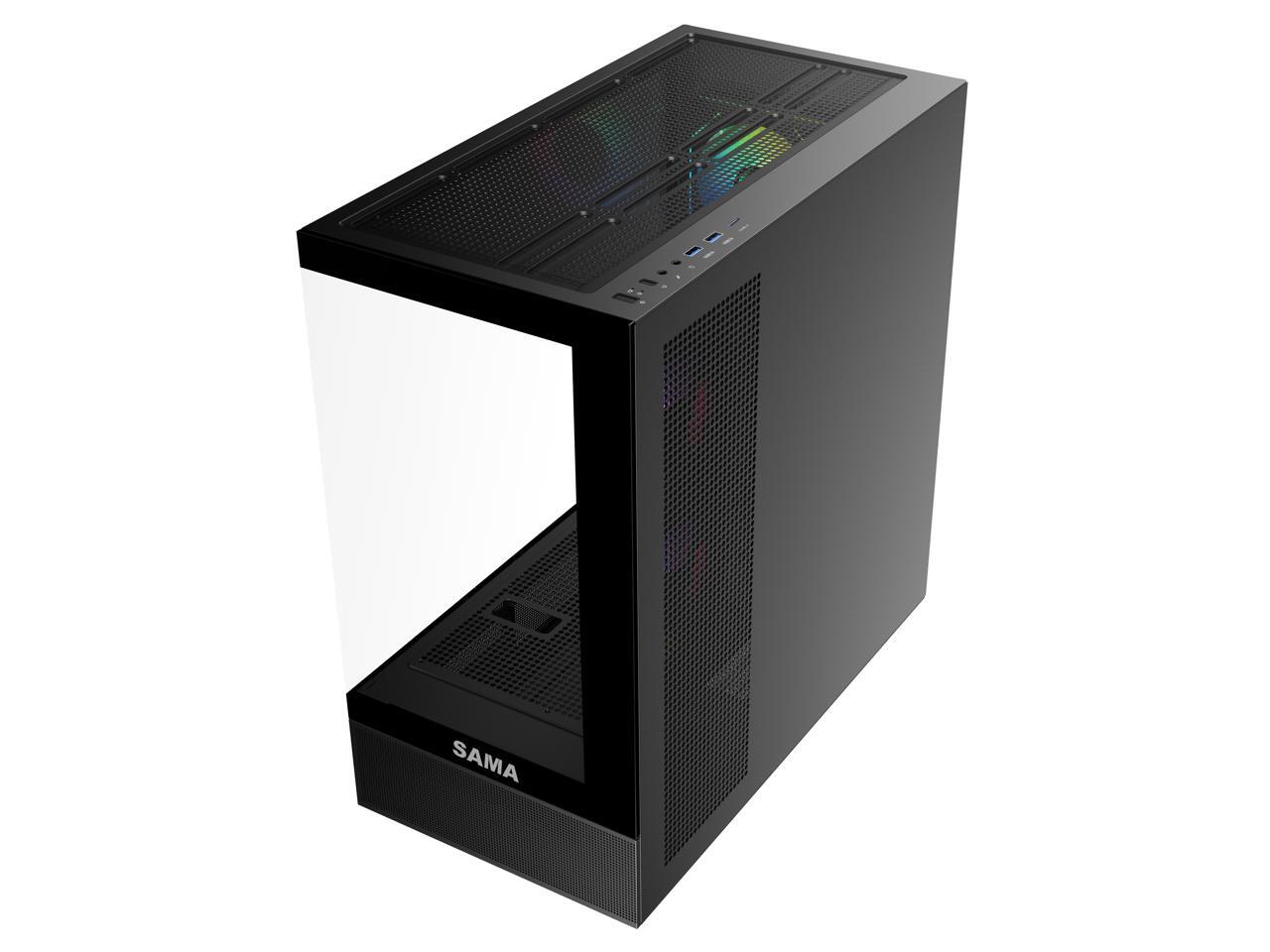 Sama Neview 4361 Black Dual USB3.0 and Type C Tempered Glass ATX Mid ...