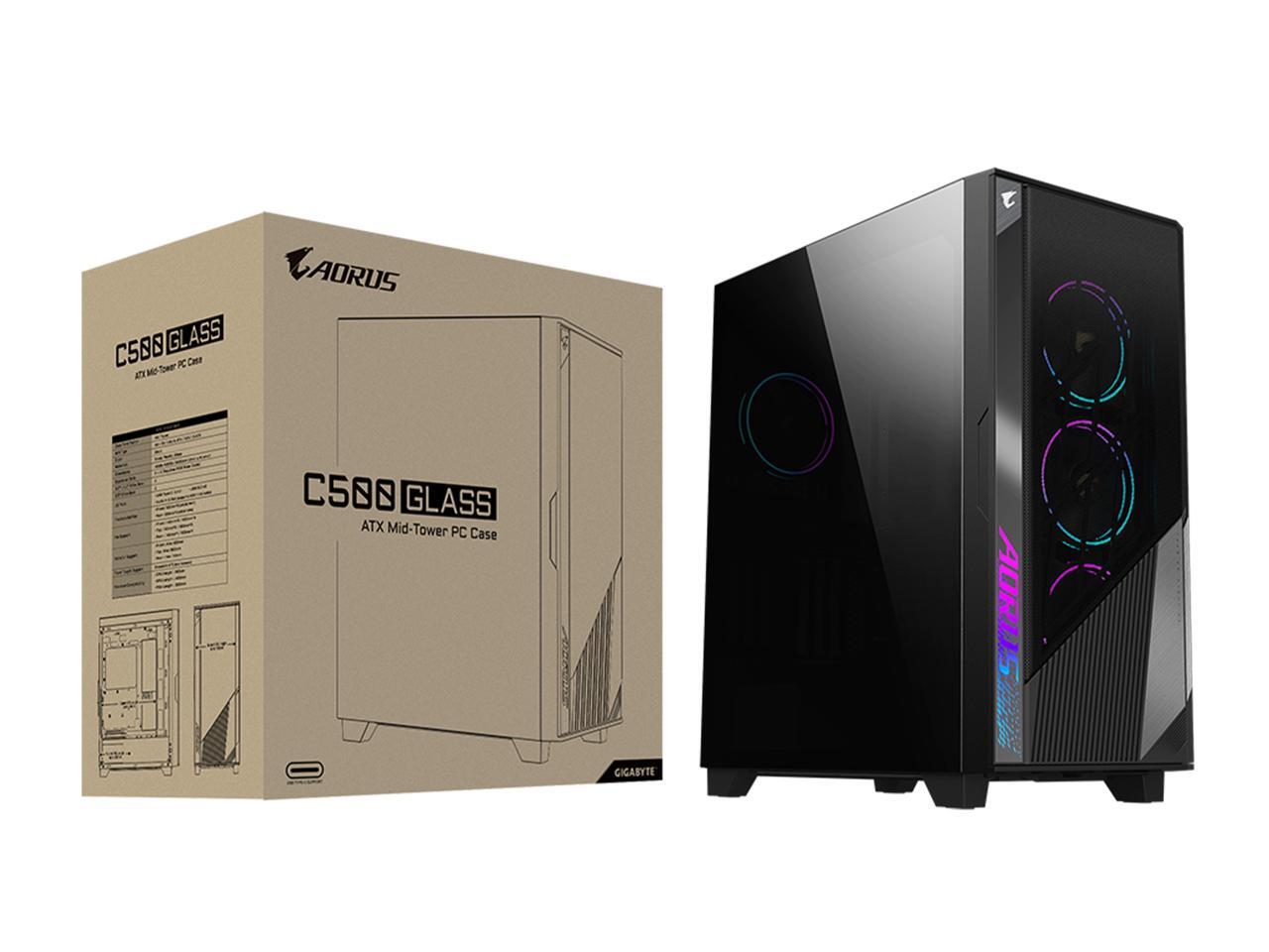 GIGABYTE AORUS C500 GLASS - Black Mid Tower PC Gaming Case, Tempered ...