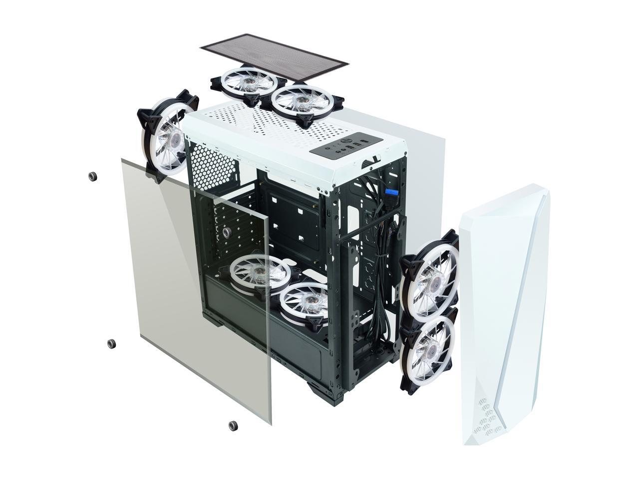 DIYPC S2-W-RGB White USB3.0 Steel/ Tempered Glass ATX Mid Tower Gaming ...