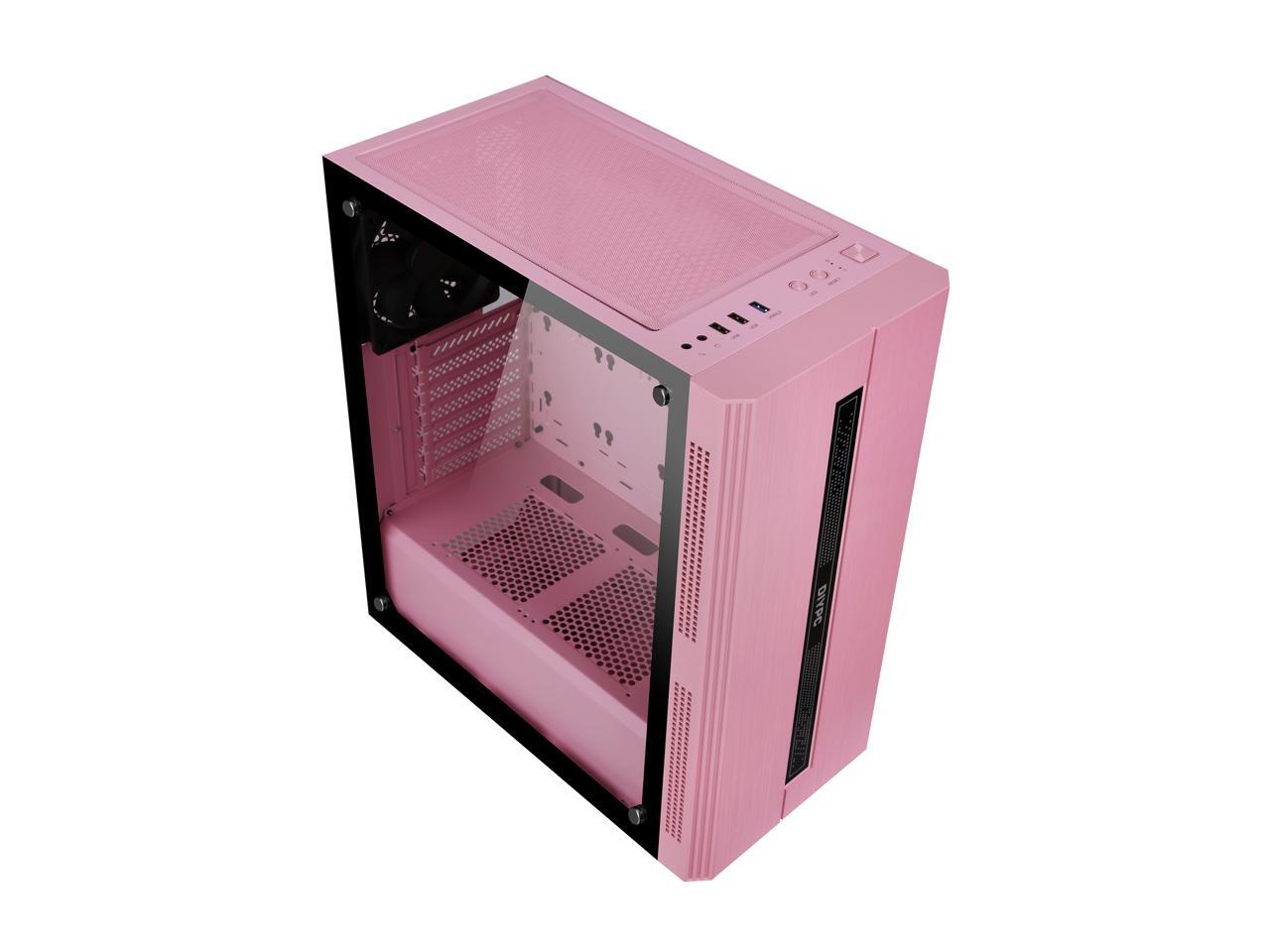 DIYPC Rainbow-Flash-S1-P Pink Steel / Tempered Glass ATX Mid Tower ...