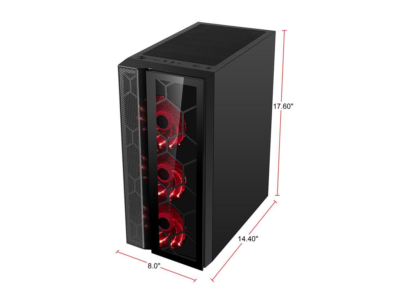 DIYPC Dragon-R-4LED Black USB3.0 Steel /Tempered Glass ATX Mid Tower ...
