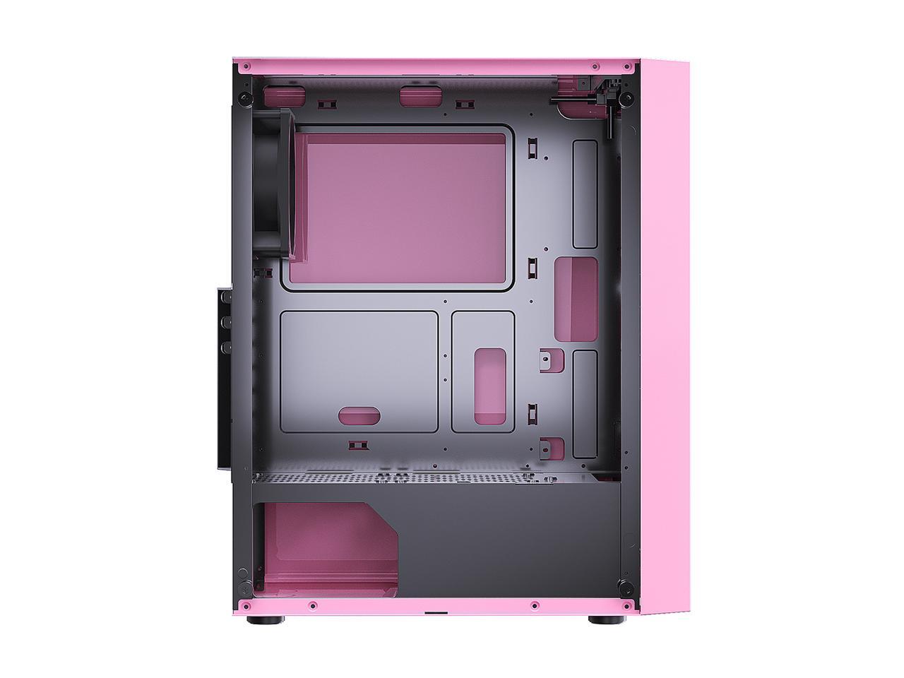 DIYPC DIY-S08-PINK Pink USB3.0 Steel / Tempered Glass ATX Mid Tower ...