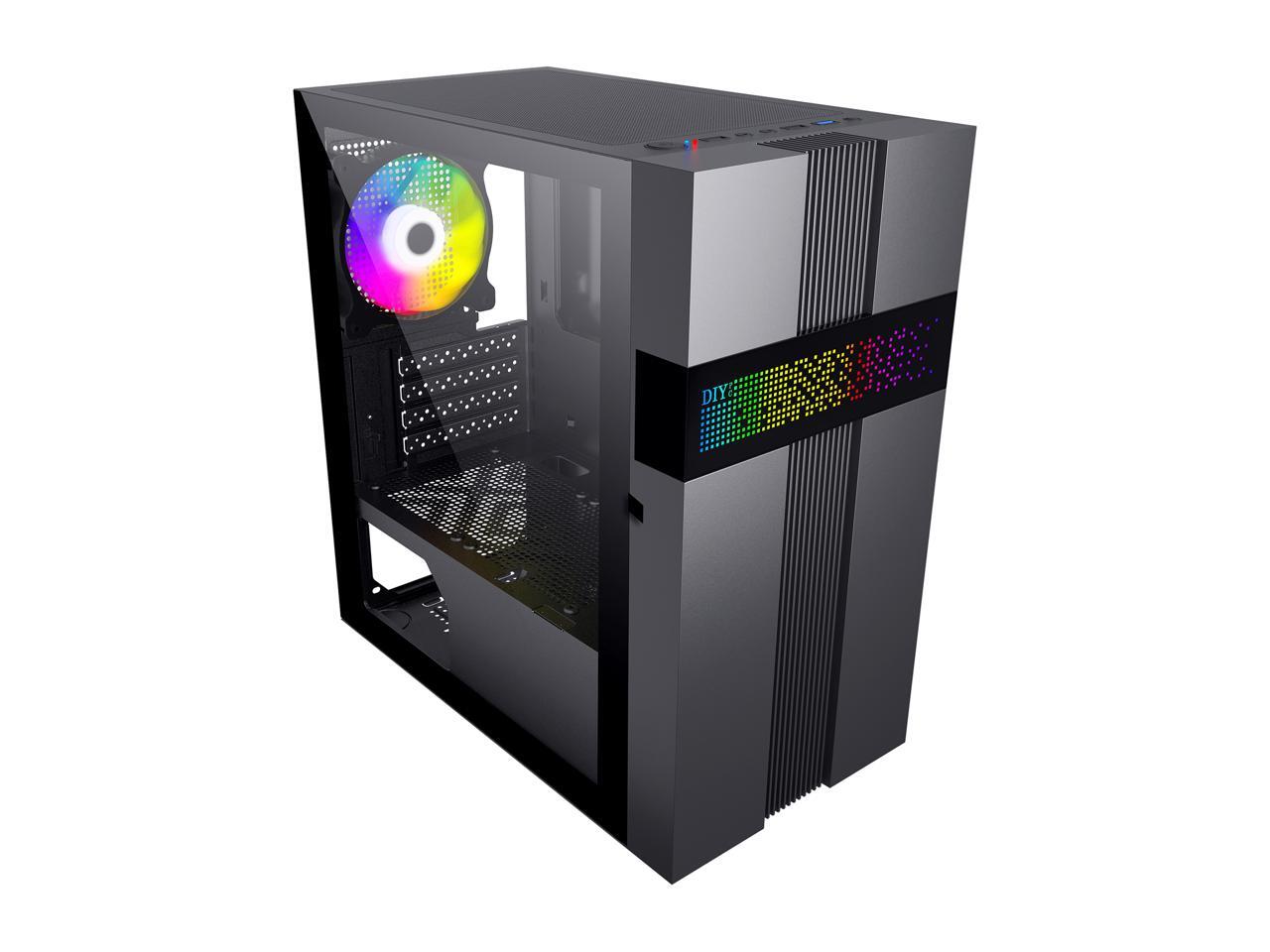 DIYPC ARGB-Q8-BK Black USB 3.0 Steel / Tempered Glass Micro-ATX Mid ...