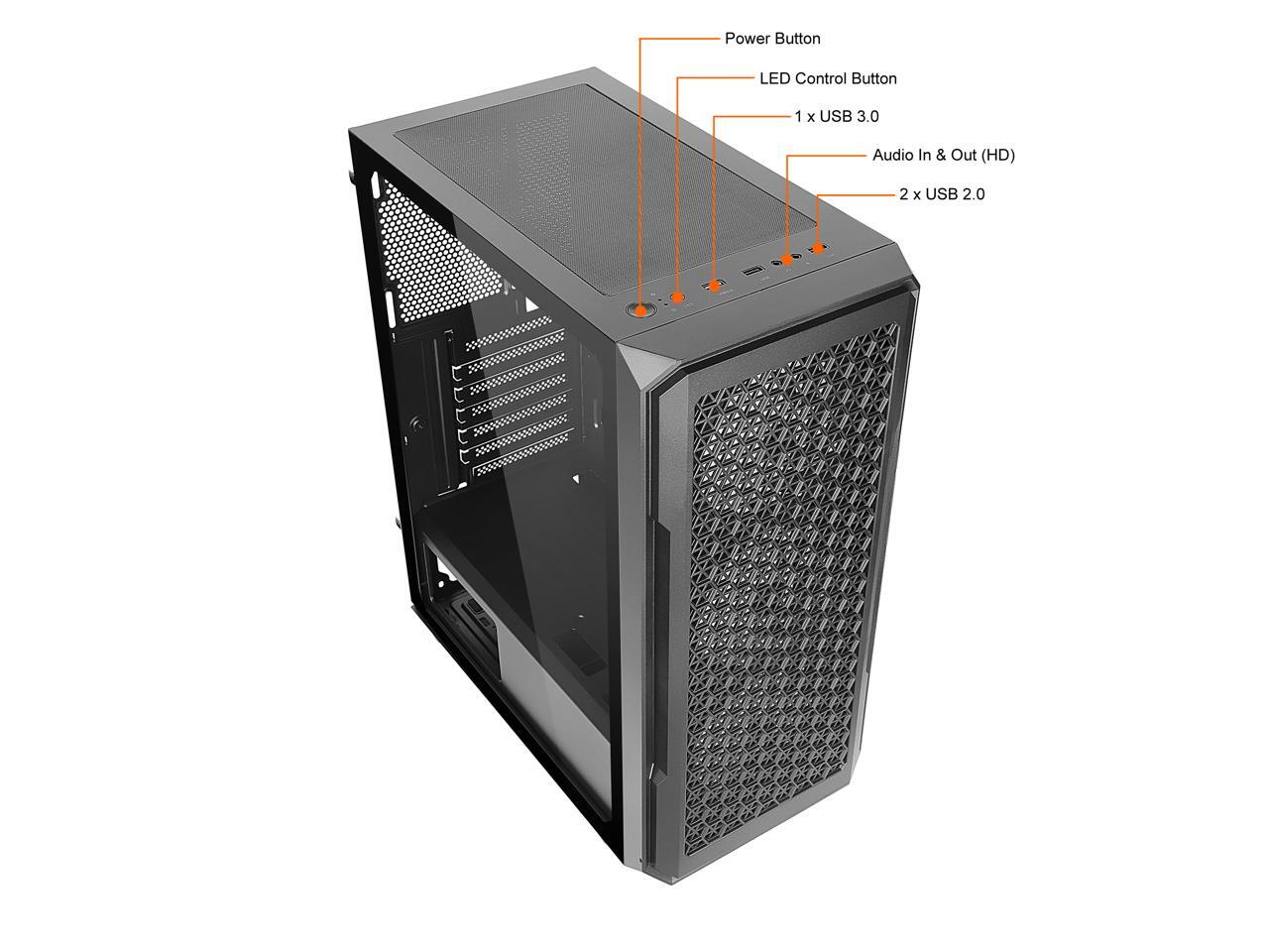 DIYPC S3-BK-ARGB Black USB3.0 Steel/ Tempered Glass ATX Mid Tower ...