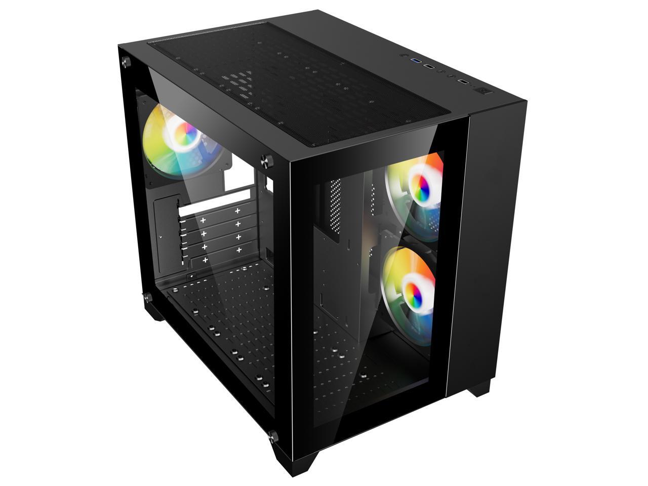DIYPC ARGB-Q3-BK Black USB3.0 Tempered Glass Micro ATX Gaming Computer ...