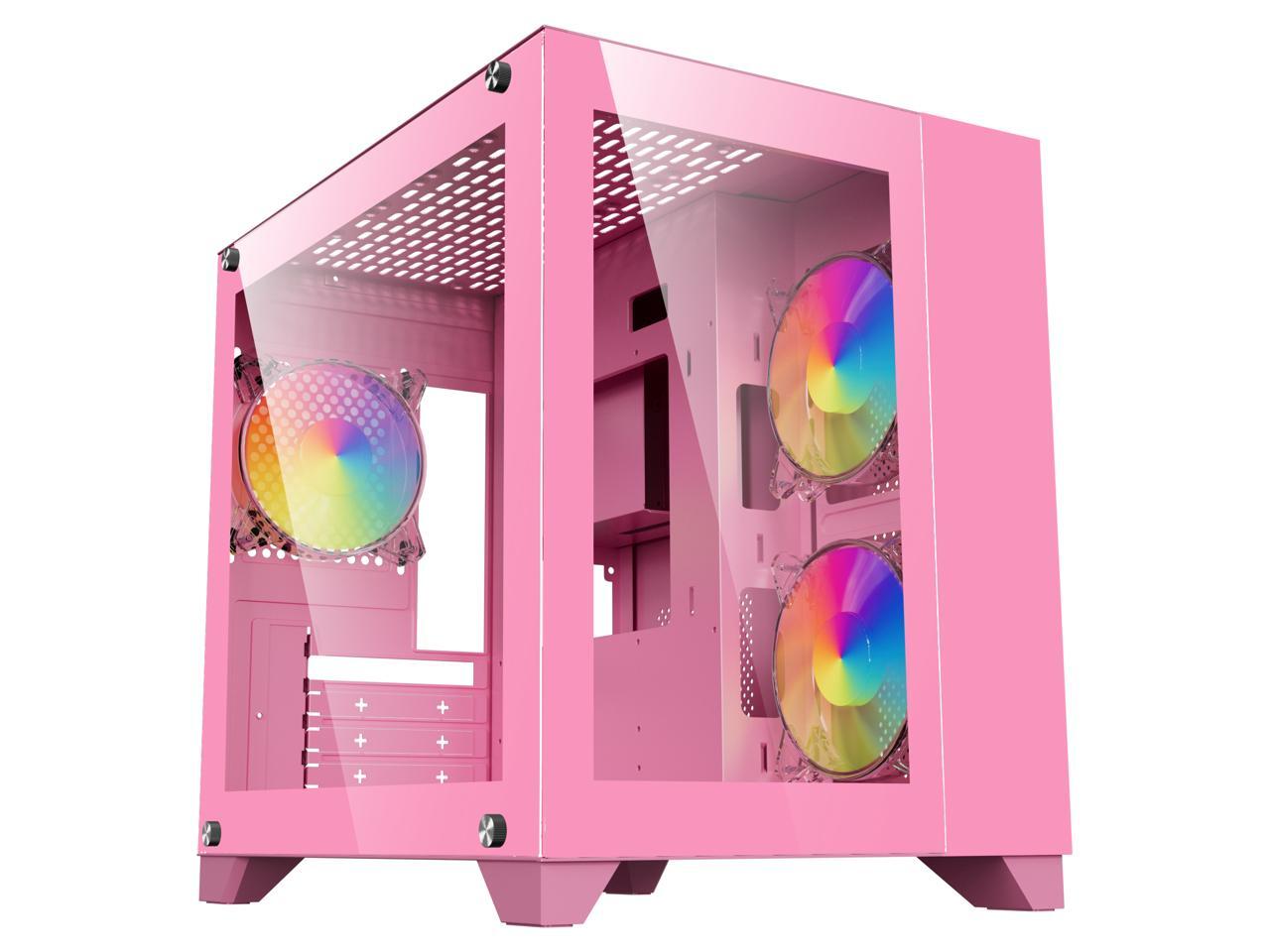 DIYPC ARGB-Q3-Pink Pink USB3.0 Tempered Glass Micro ATX Gaming Computer ...