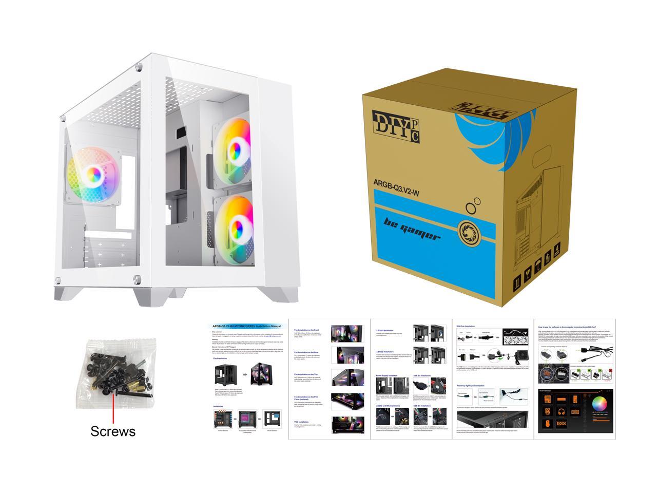 DIYPC ARGB-Q3.v2-W White USB3.0 Tempered Glass Micro ATX Gaming ...