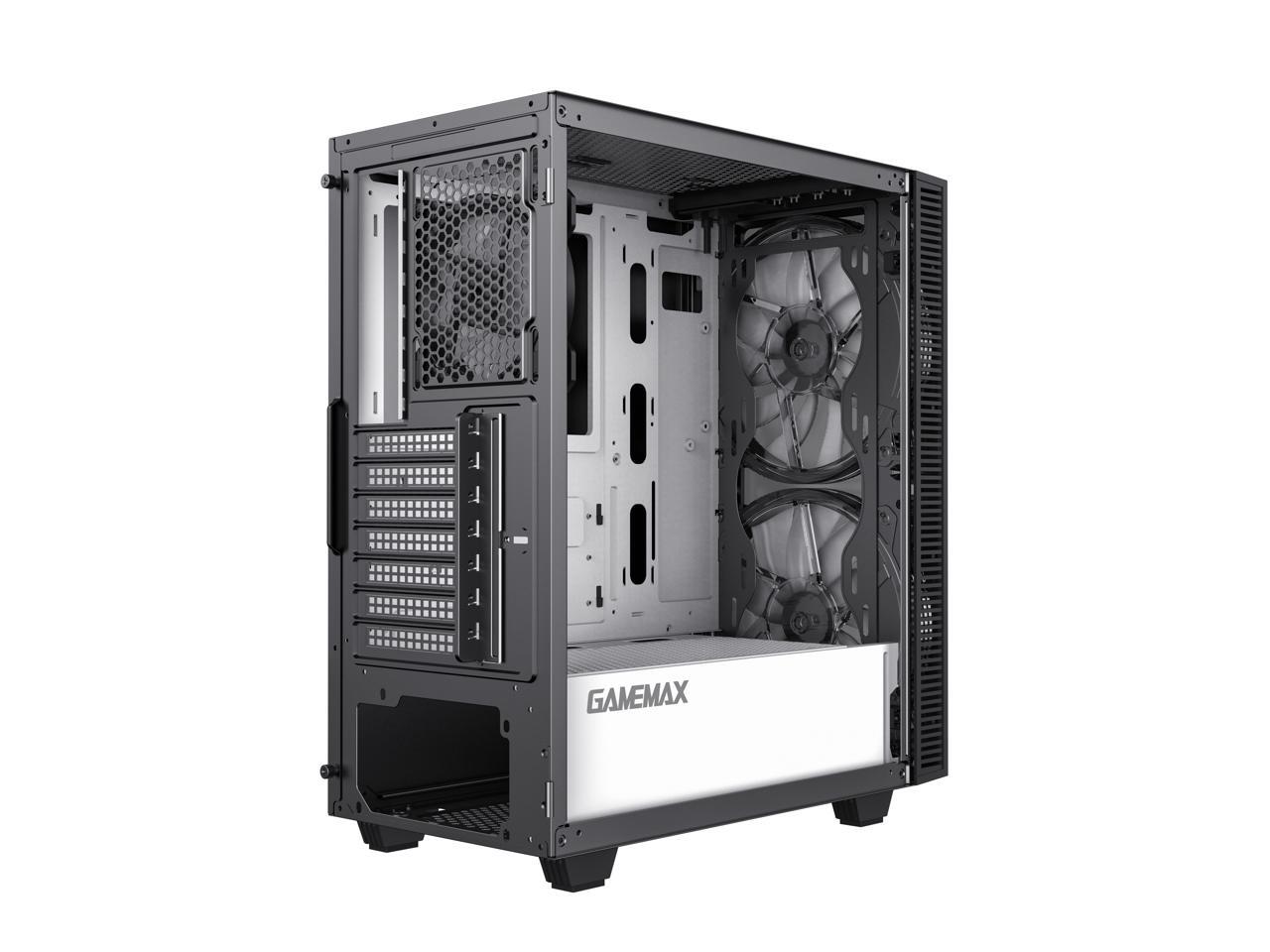 GAMEMAX Aero Black Gaming Computer Case w/ Tempered Glass Panel and 3 x ...