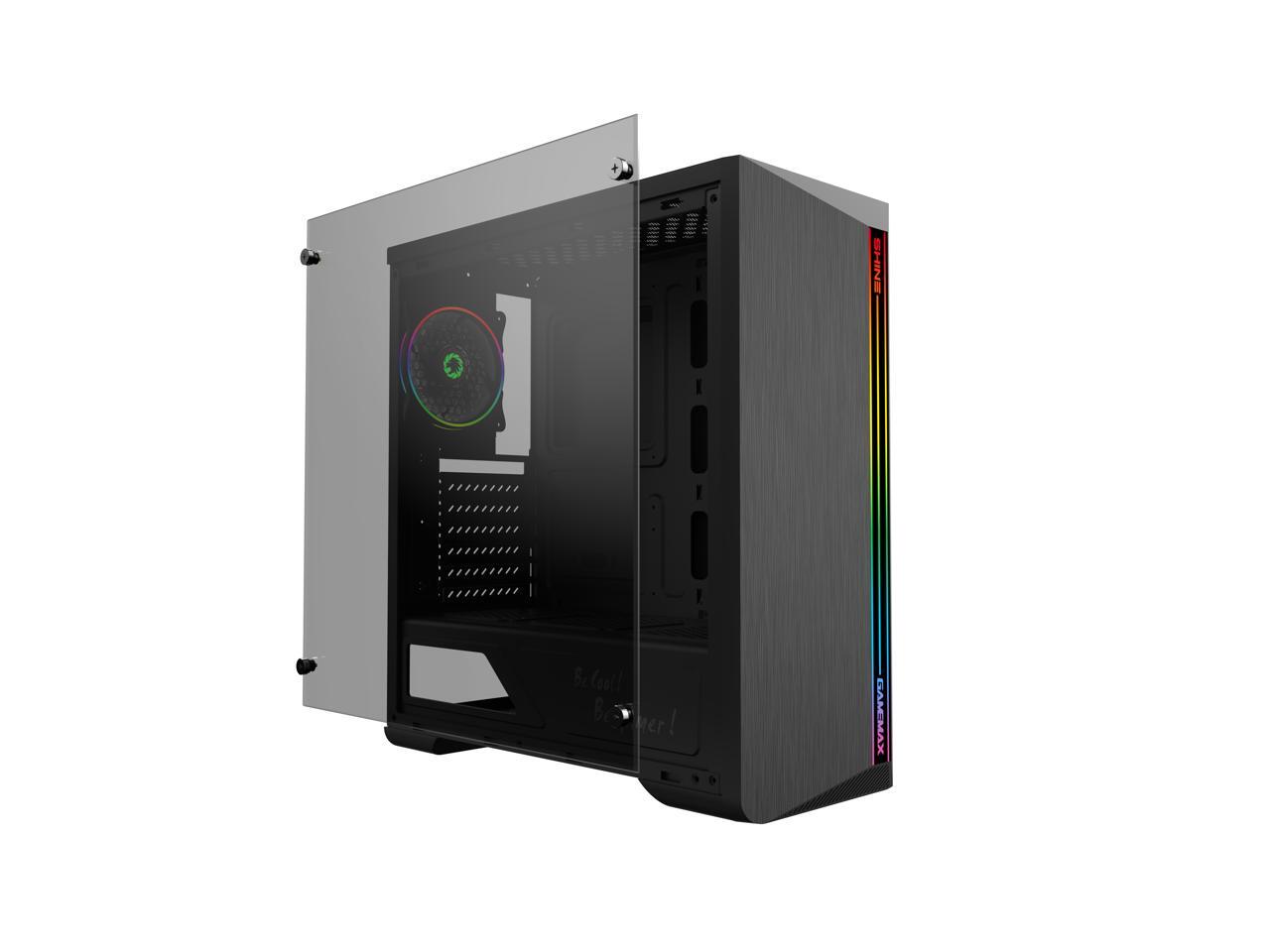 Gamemax Shine Black USB3.0 Tempered Glass ATX Mid Tower Gaming Computer ...