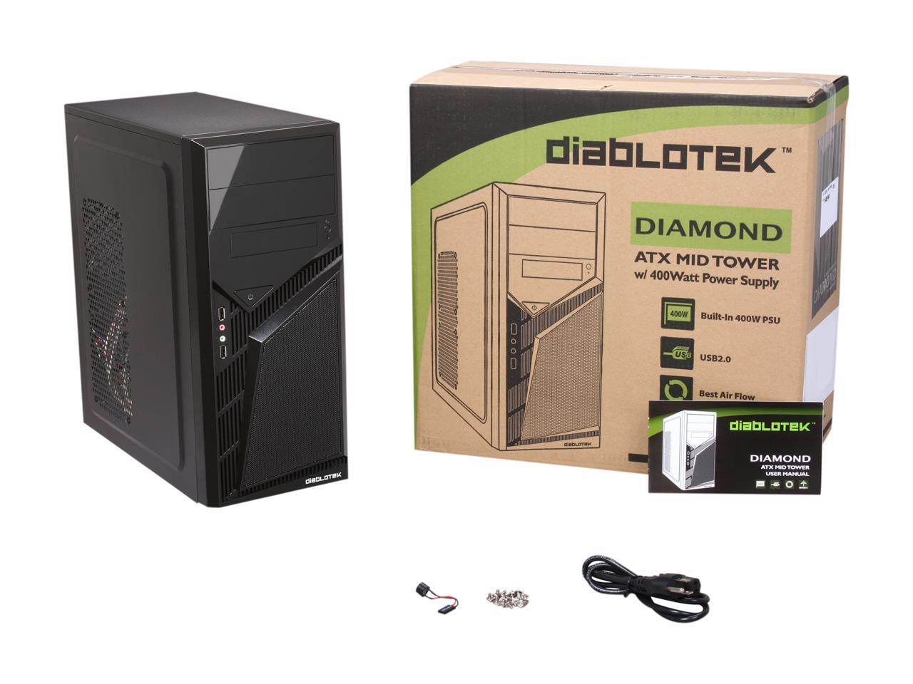 Diablotek CPA-0170 Black SGCC Steel Diamond ATX Mid Tower Computer Case ...
