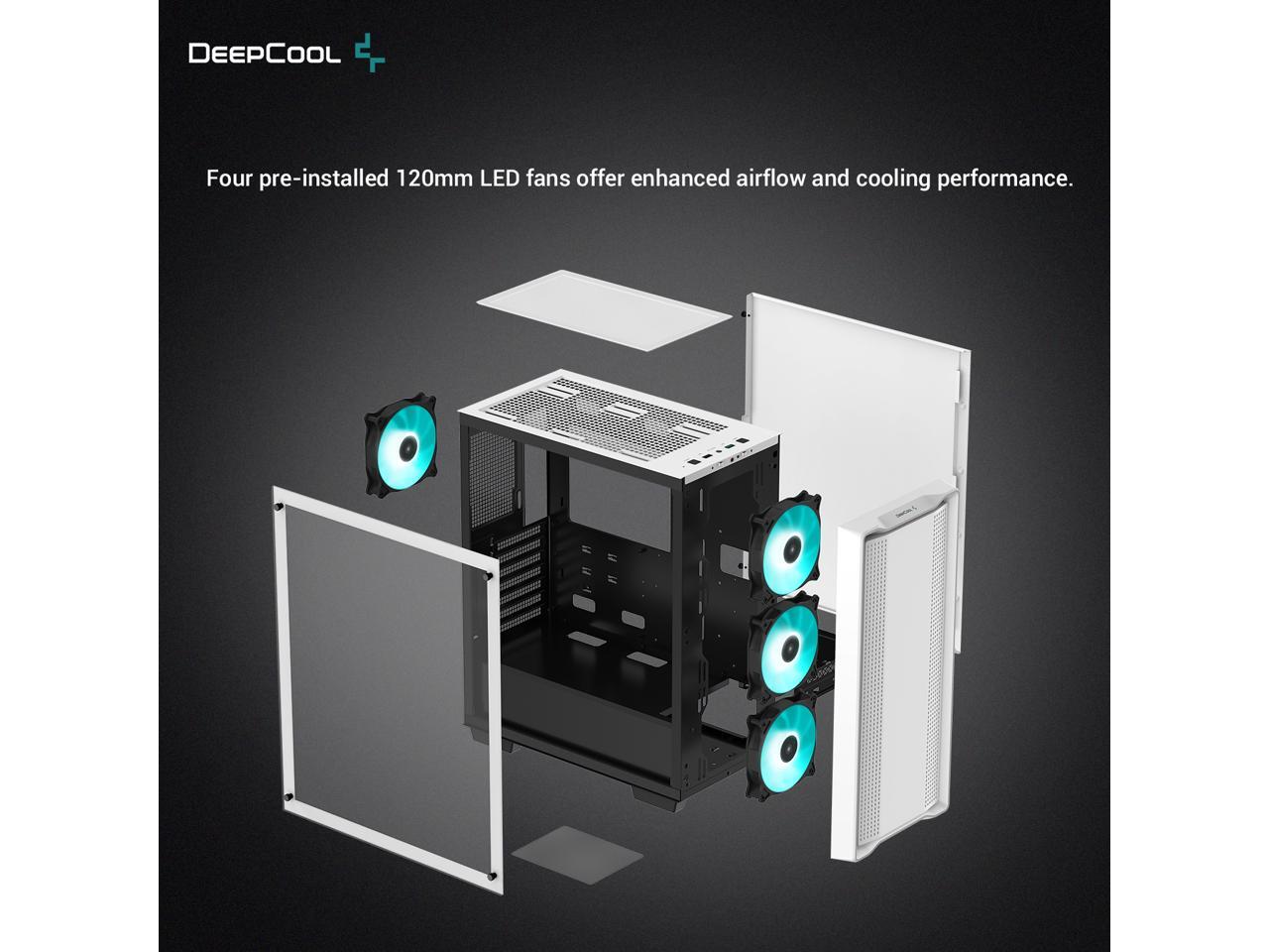 DeepCool CC560 WH Mid-Tower ATX PC Case, 4x Pre-Installed 120mm LED ...