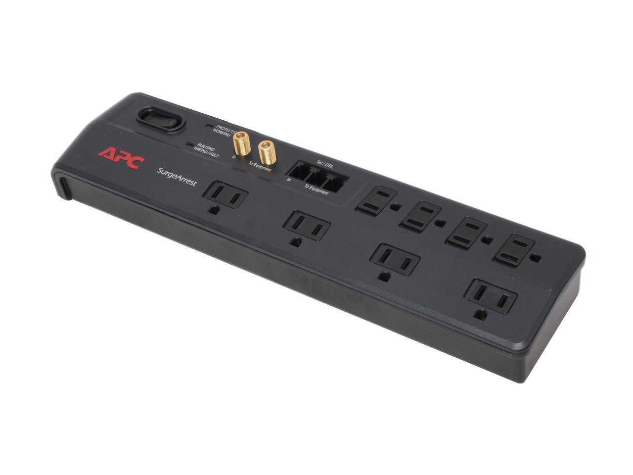 APC P8VT3 8-Outlet 2770 Joules Surge Protector with Telephone, DSL and ...