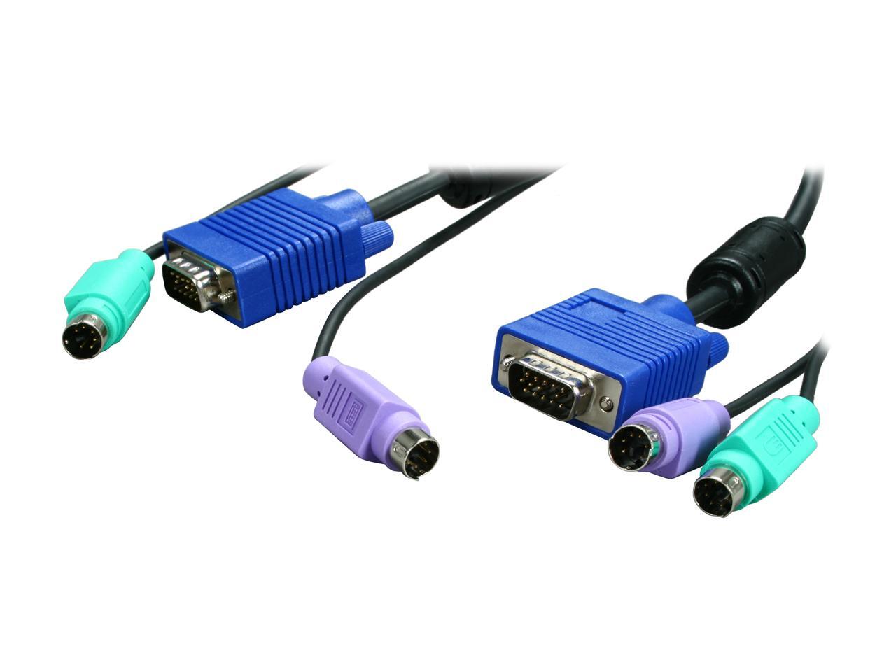 GWC 6 FT 3-in-1 PS2 KVM Cable, Male to Male VGA HD15 and two 6 Pin Mini ...