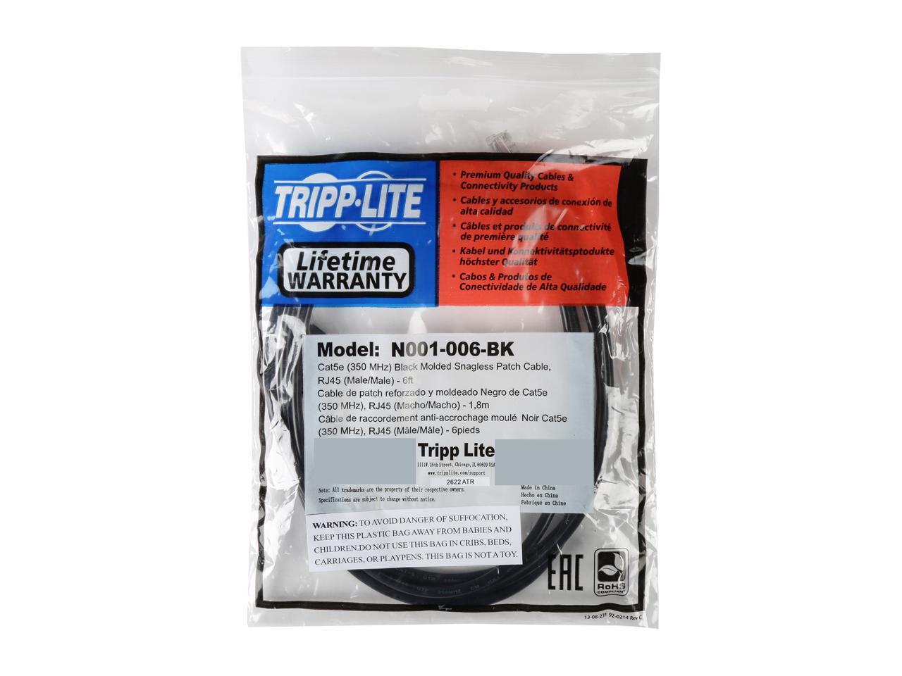 TRIPP LITE N001-006-BK 6 ft. 350MHz Snagless Molded Patch Cable ...